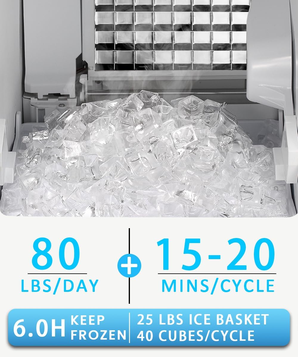 Joy Pebble Commercial Cube Ice Maker,Built-in Ice Maker Machine, 80lbs/Day, 40 Ice Cubes/Cycle, Reversible Door, Drain Pump, 24H Timer & Self-Cleaning, Under Counter Ice Cube Machine for Home, Black