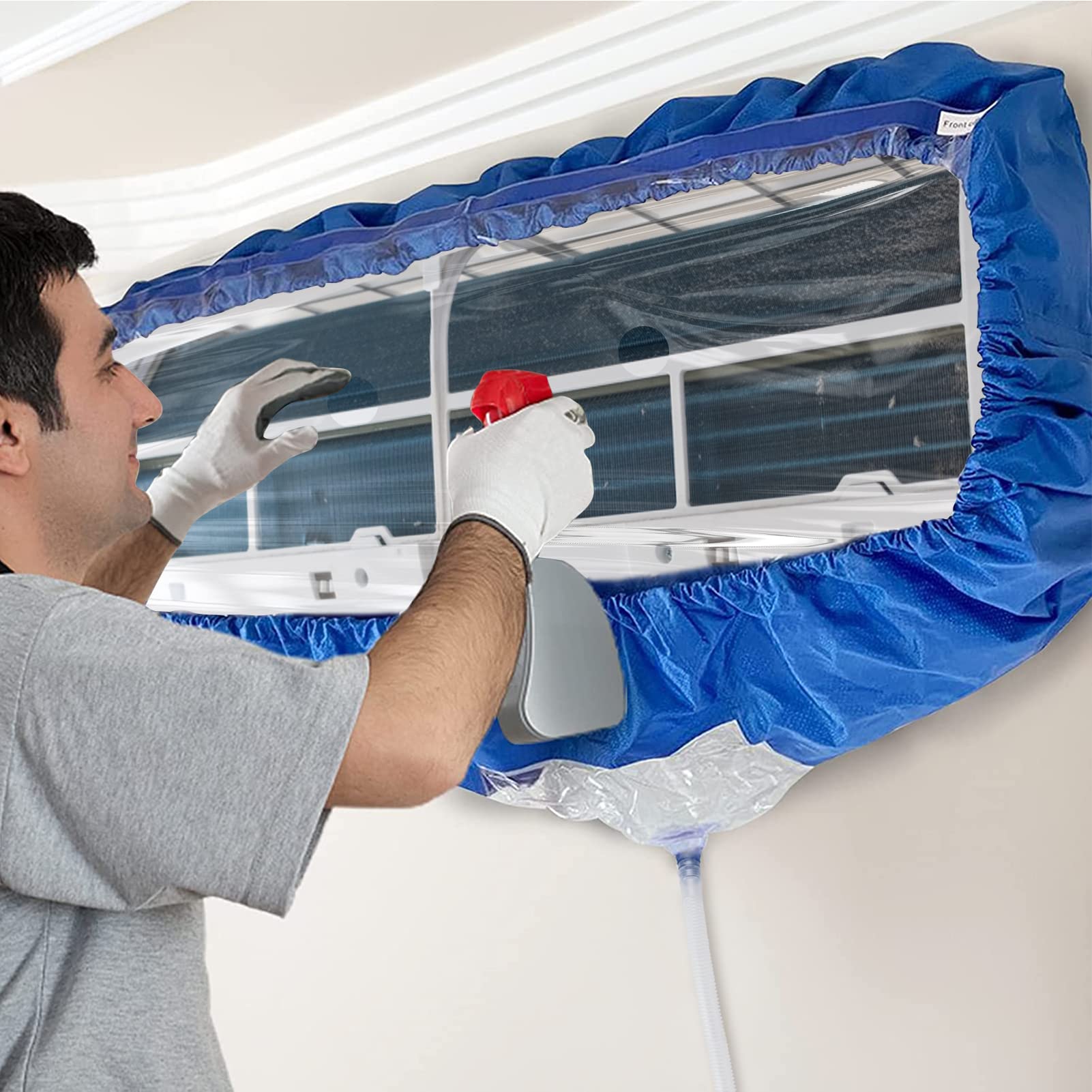 Waterproof Split Air Conditioner Cleaning Kits- Wall Mounted Air Conditioning Dust Washing Clean Cover with 9.2ft Water Pipe Support Plates Air Conditioner Service Bag for Household AC Units (Size L)