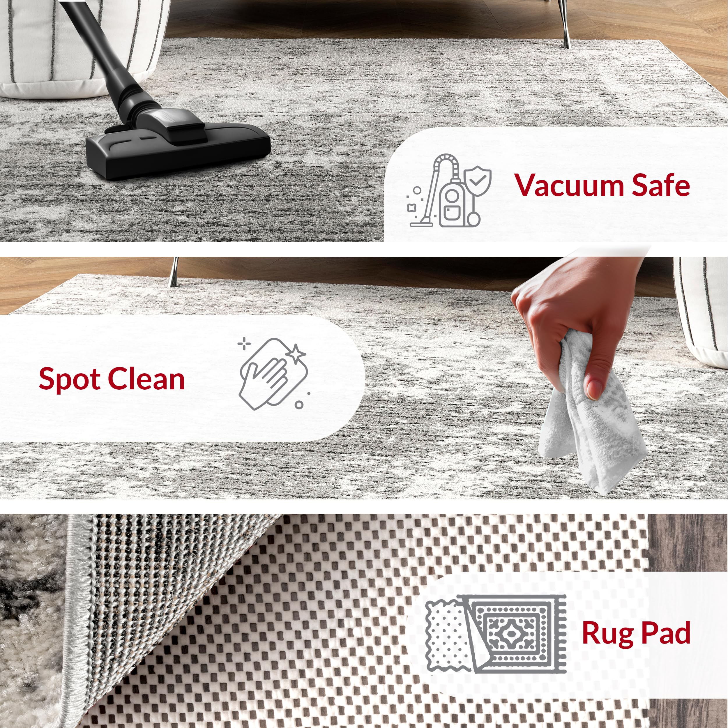 nuLOOM Deedra Modern Abstract Area Rug - 8 Square Area Rug Modern/Contemporary Grey/Ivory Rugs for Living Room Bedroom Dining Room Kitchen