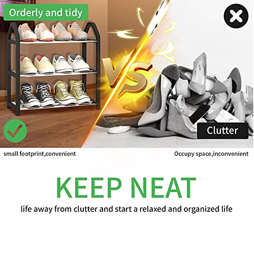 Small Shoe Rack For Entryway,3 Tier Narrow Shoe Shelf For Closet Free Standing Black Vertical Shoe Stand Mini Shoe Holder Small Space Shoes Shelves Shoe Organizer Storage Corner Floor Shoerack
