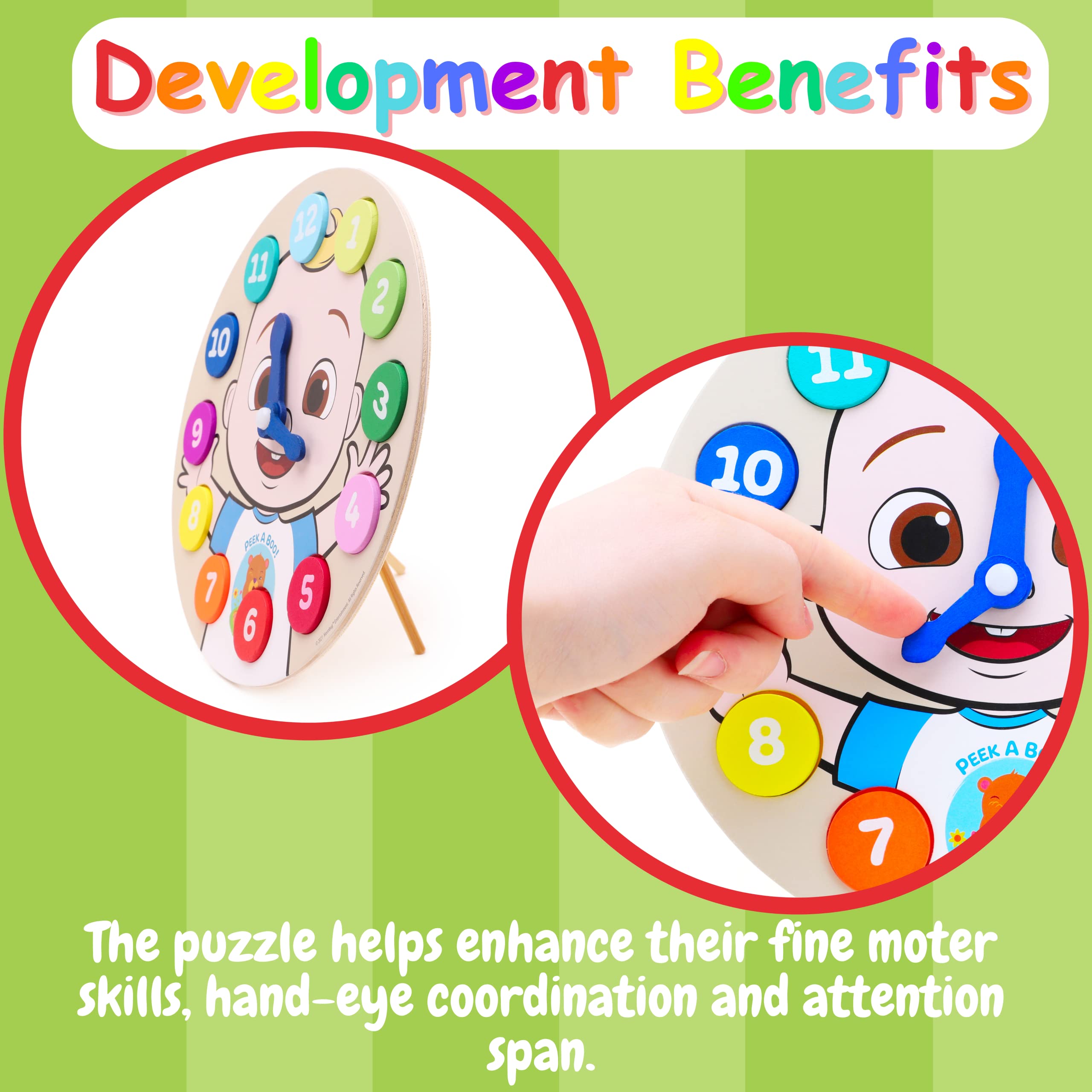 Toyland® Cocomelon Wooden Learning Clock Puzzle - Learn to Tell The Time - Toddler Toys Age 3+