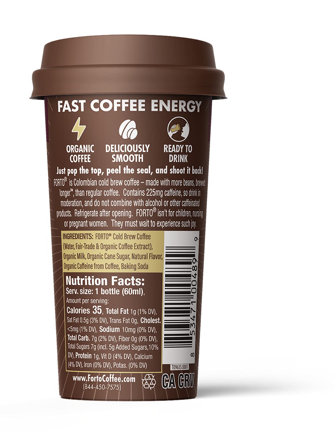 FORTO Coffee Shots - 225mg Caffeine, Chocolate Latte, High Caffeine Cold Brew Coffee, Bottled Fast Coffee Energy Boost, Pack of 12