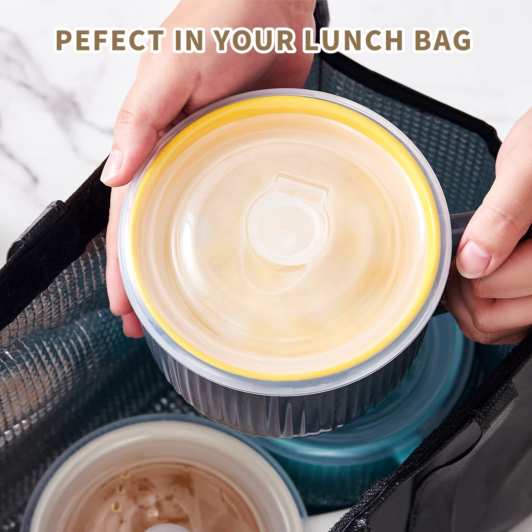 Hoilse Ceramic Soup Bowl with Handle and Vented Lid, 32oz Large Deep Soup Mug with lid, Travel Cereal Bowl for ramen and instant noodle Microwave Safe, Dishwasher Safe(Blue)