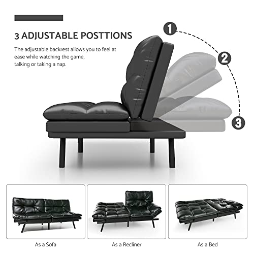 LIFERECORD Futon Bed Modern Convertible Sofa Memory Foam Daybed with Adjustable Armrests for Living Room Apartment Dorm, Black