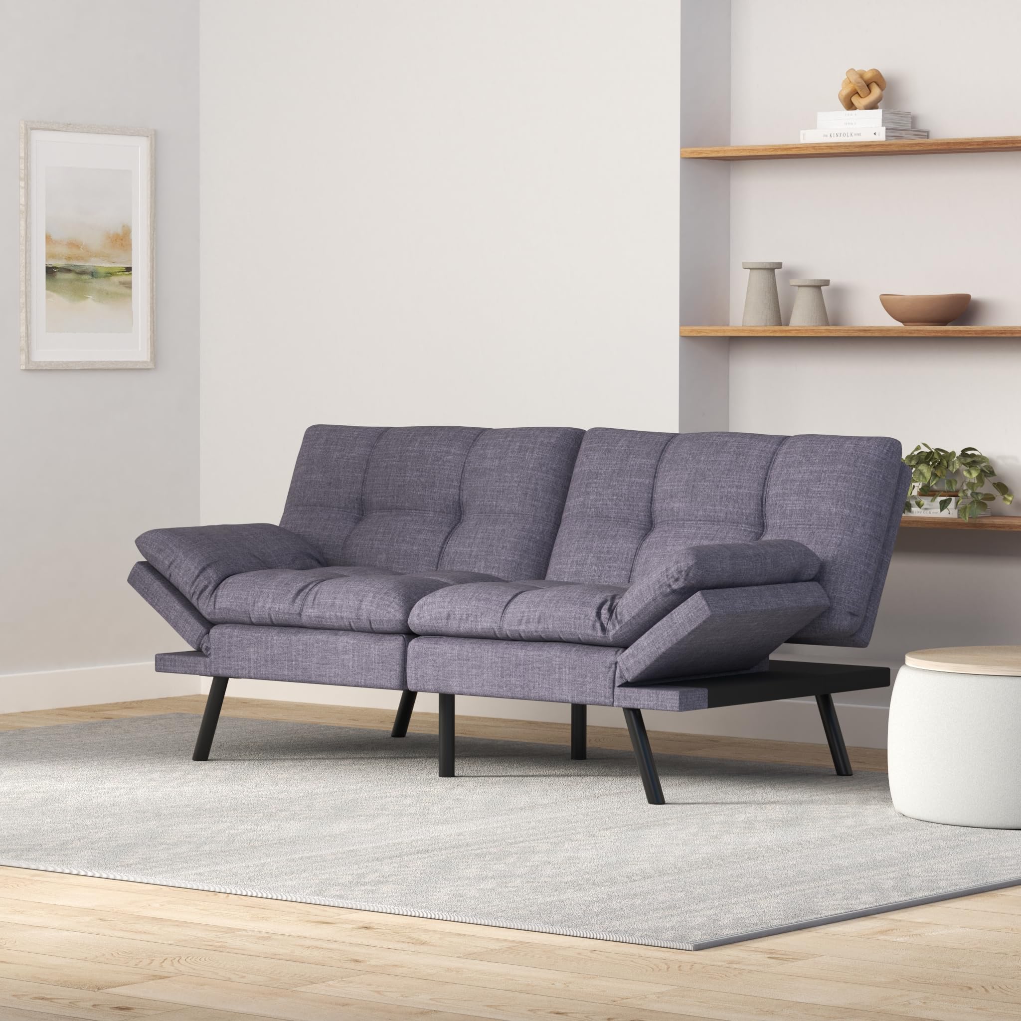 MUUEGM Futon Sofa Bed Modern Memory Foam Futon Couch Sleeper Sofa,Love seat Convertible Sofa with Adjustable Armrest Backrest for Compact Living Spaces,71'' x33''x31.5'',Linen Fabric,Grey