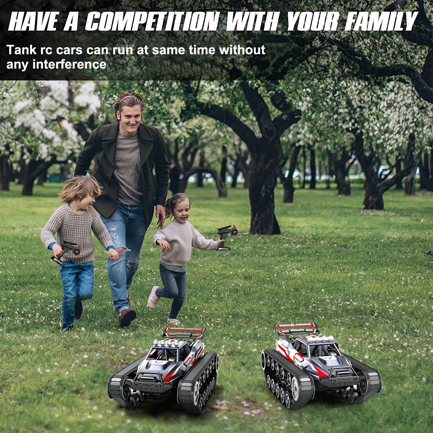 Gamegood 1:12 Scale High Speed Remote Control Tank,2.4Ghz RC Rock Crawler Off-Road 4WD 360°Rotating Drifting Car Spraying LED Light RC Tank for Kids