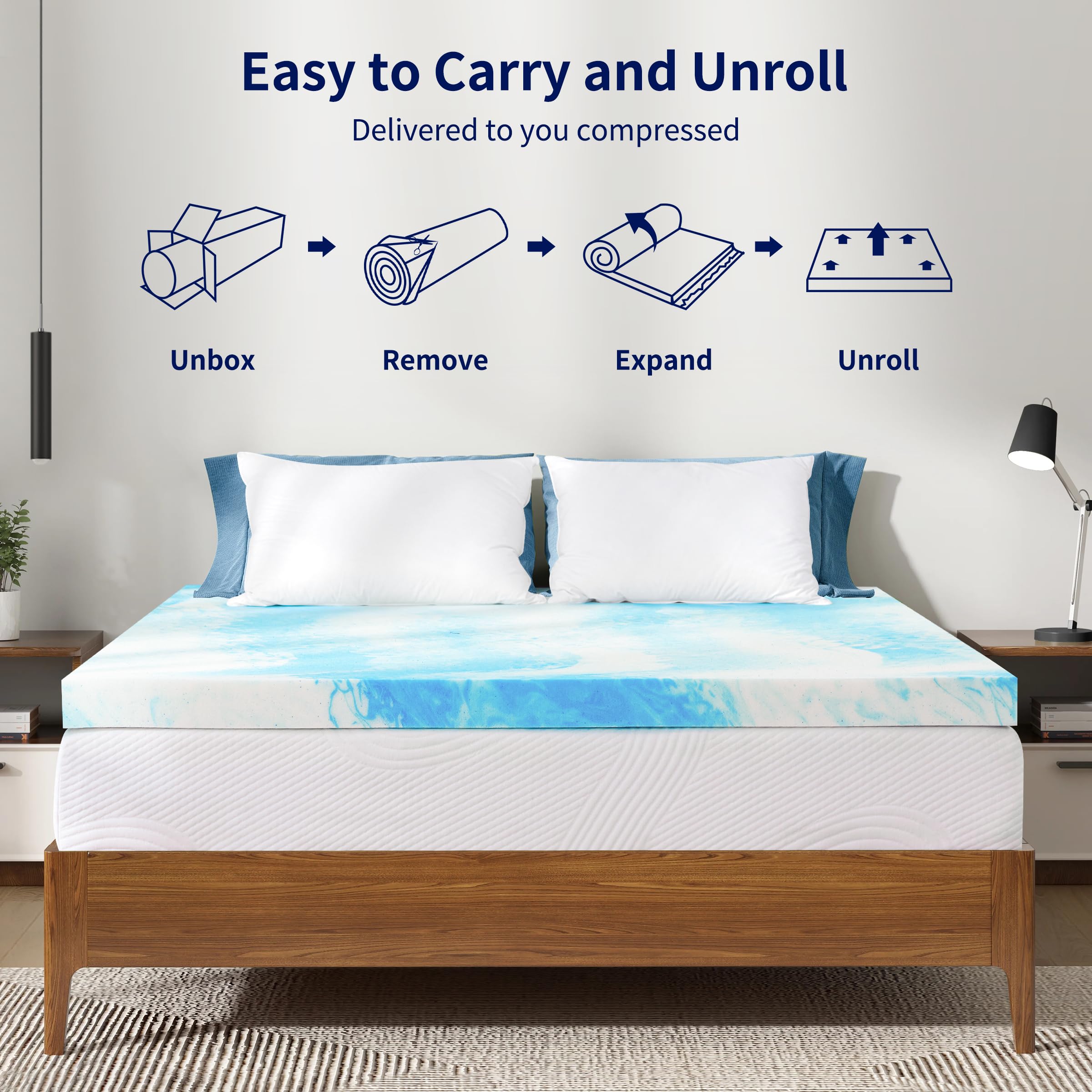 Hokway Twin Size Gel Memory Foam Mattress Topper Cooling Gel Infusion for Ventilated Softness Pressure Relief for Back Pain - CertiPUR-US Certified, 2 Inch Thickness