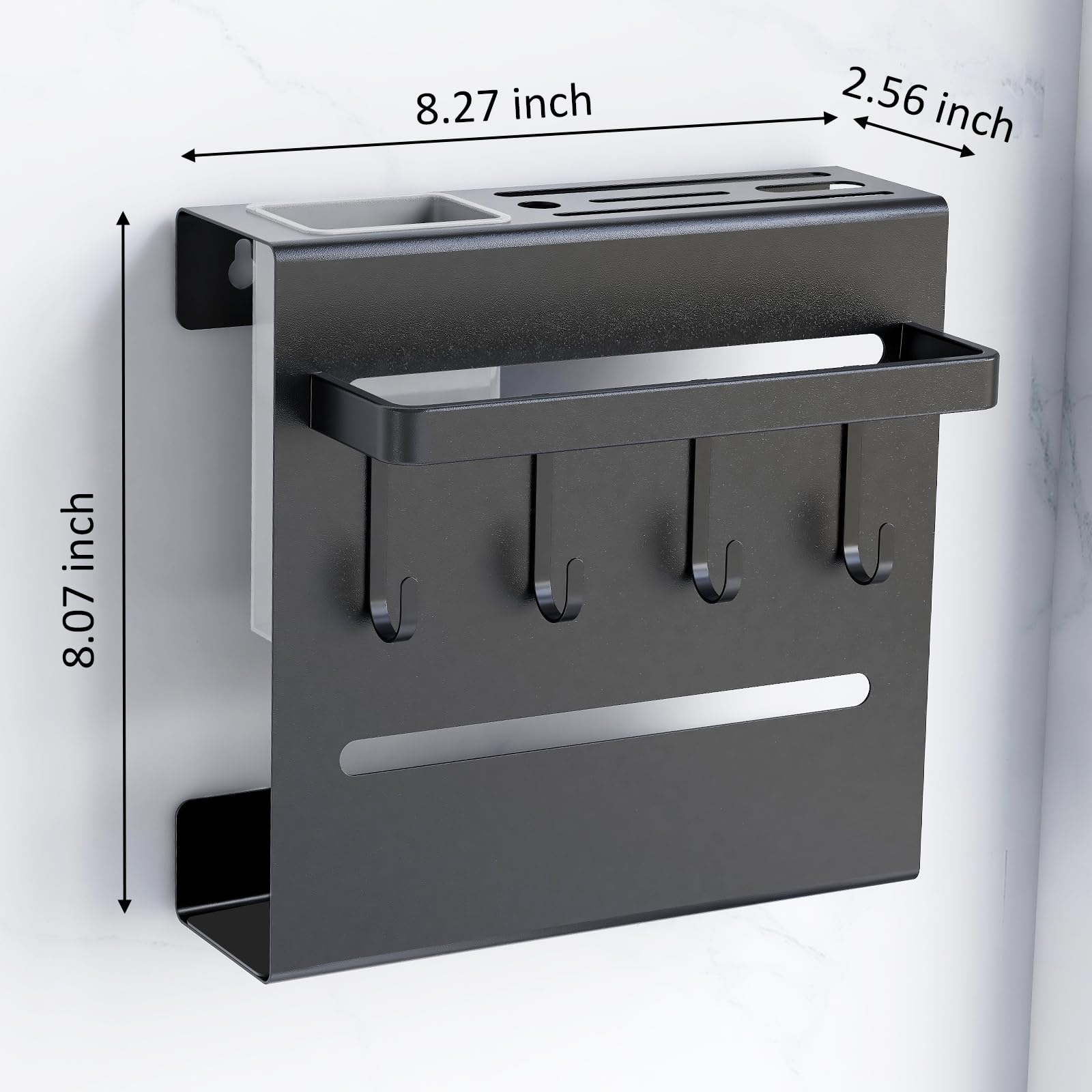 Gypie Knife Holder Without Knives, Multi-Functional Metal Knife Block, Adhesive Or Screw Wall Mount, Quick Draining Space-Saving Knife Storage Organizer for Kitchen (Black)