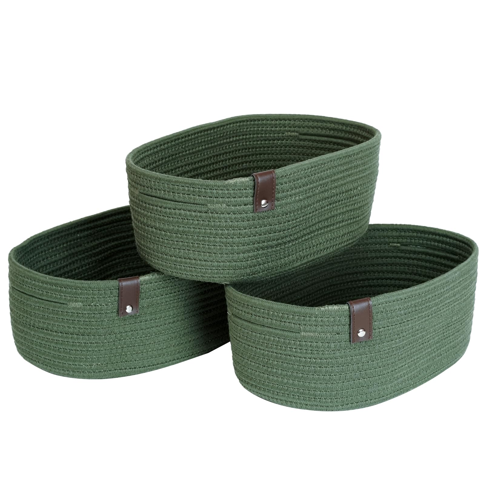 DUOER Woven Storage Basket-Small Baskets for Organizing Cotton Rope Storage Baskets for Shelves Dog Toy Basket Bin-Green (C3-001)