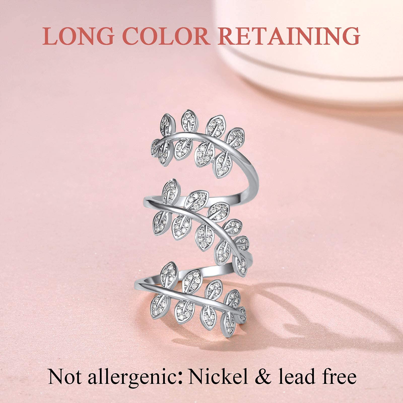 FindChic Platinum Plated Long Leaf Cluster Statement Rings for Women, Oversized Cuff Ring Adjustable Flower Knuckle Ring Party Costume Jewelry