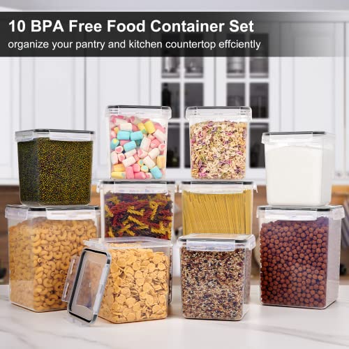 PANTRYSTAR 10 PCS Large Airtight Food Storage Containers, Flour and Sugar Containers with Lids for Kitchen, Pantry Organization and Storage, BPA Free Pantry Container, Black