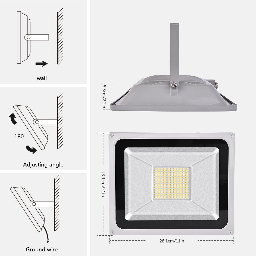 Viugreum 100W LED Flood Light, Waterproof IP65 Outdoor Work Lights, 110V 8000LM Daylight White(6000K), Super Bright Security Floodlights, Wall Lights for Garage, Garden, Yard