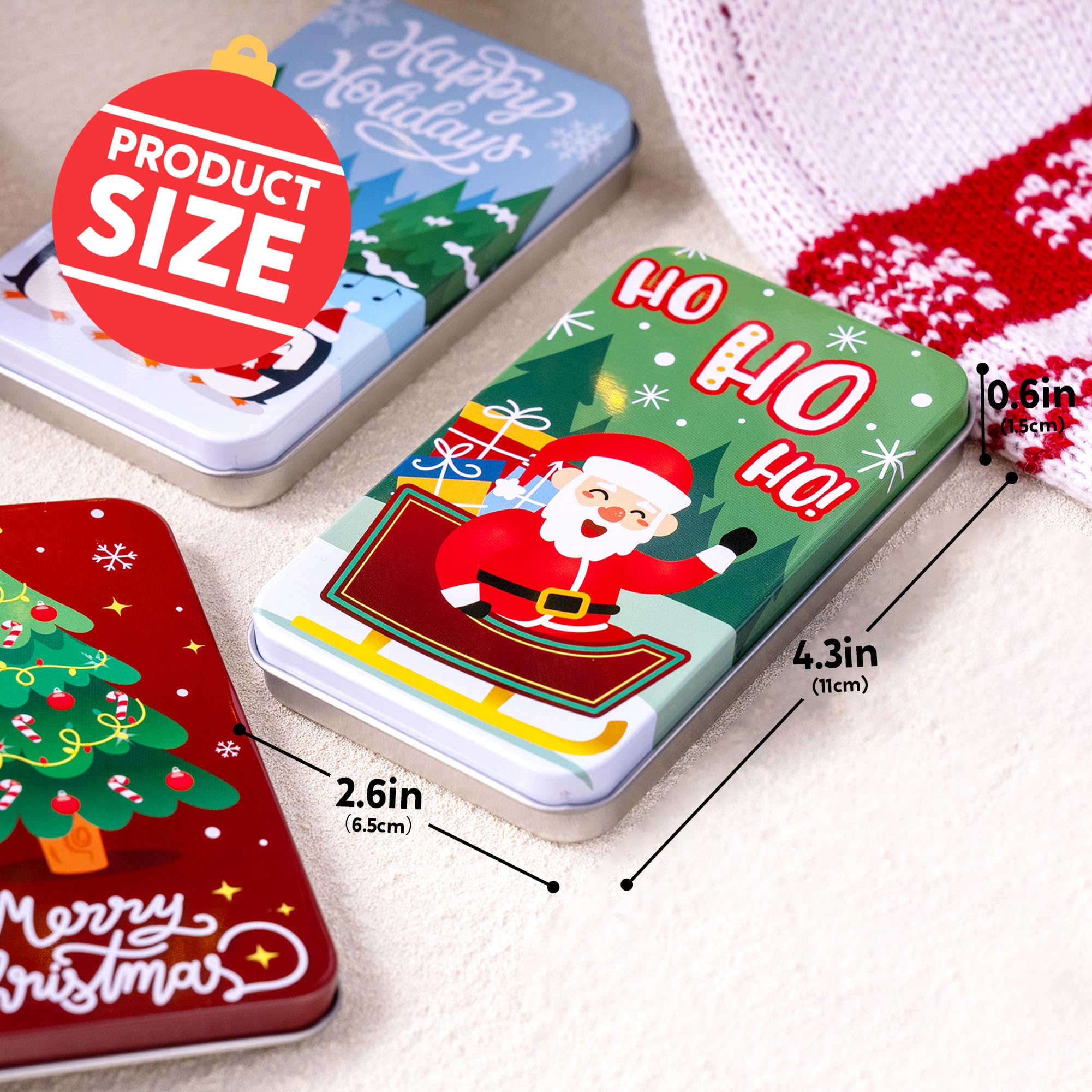 JOYIN 6PCS Present Card Holder Tin Boxes 4.33β x 2.6β x 0.6β Christmas Tins Holders for Christmas Holiday Decor, Xmas Party Box,6 designs