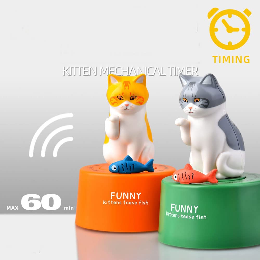 Golandstar Funny Cat Mechanical Timer 60 Minutes Kitchen Gadget Cooking Clock Loud Alarm Counters Manual Timer for Study (Orange) 6.5cm x 9.4cm GRB685 GRB685