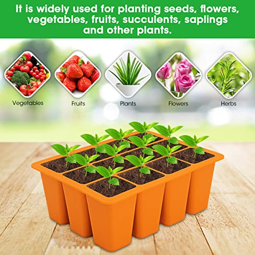 Generic Silicone Seed Starting Tray, Orange, Reusable, BPA Free, 2 Pack, 24 Cells Total, 1.6 x 1.6 x 2.8 Inches