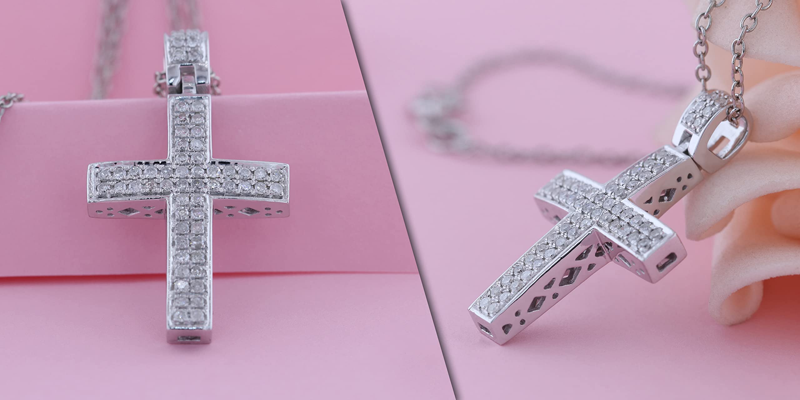 Dazzlingrock Collection 0.35 Carat (ctw) Round White Diamond Filigree Grooved Cross Pendant with 18 inch Silver Chain for Women in 925 Sterling Silver