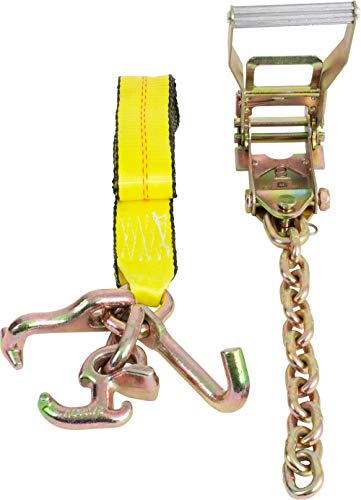 Mytee Products (2 Pack) 2" x 8' Car Tie Down Chain Ratchet Straps with RTJ Cluster Hooks - AutoTie Down Roll Back Tow Truck Car Hauler Straps