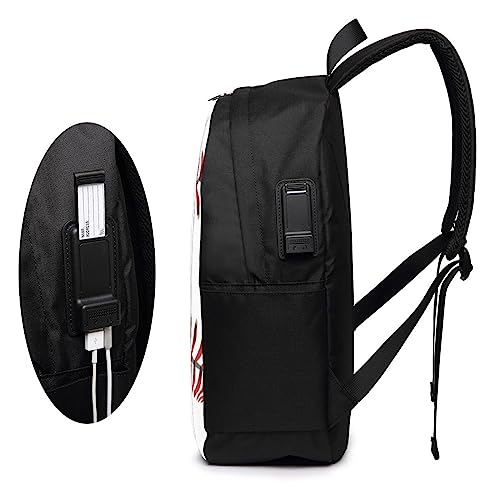 MZERSE Men & Women Lightweight Backpack Compatible with White Baseball Red Stripes, Multifunction Laptop Book Daypack Hiking Rucksack for College High with USB Charging Port