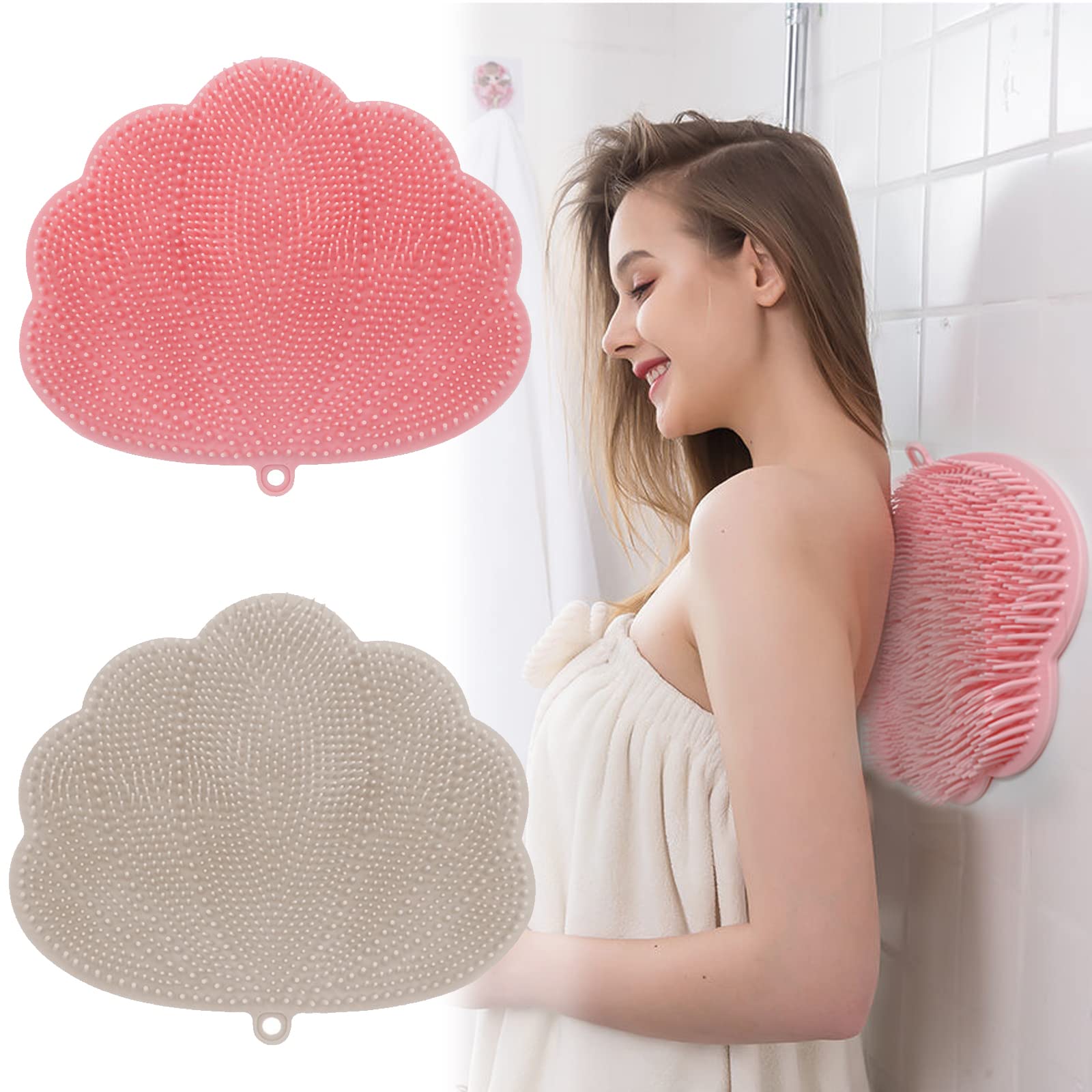 Hands Free Back Scrubber for Shower, Suction Cup Back Scrubber for Shower Wall Mounted Back Scrubber Silicone Flat Body Scrubber Sticks to Wall Lazy Shower Massage Scrubber Bath Brush(Pink)