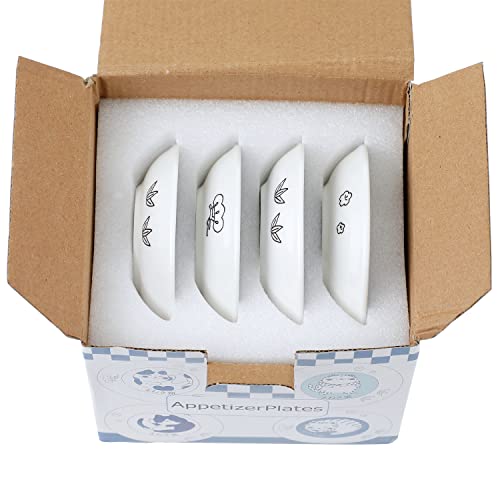 HAKONE YOSEGI Japanese Small Plate Set Ceramic Cute Cats Design Appetizer Dessert Sushi Sauce 3.94 x 0.8 Inches Set of 4
