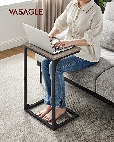 VASAGLE C-Shaped End Table, Side Table for Sofa, Couch Table with Metal Frame, Small TV Tray Table for Living Room, Bedroom, Greige and Black
