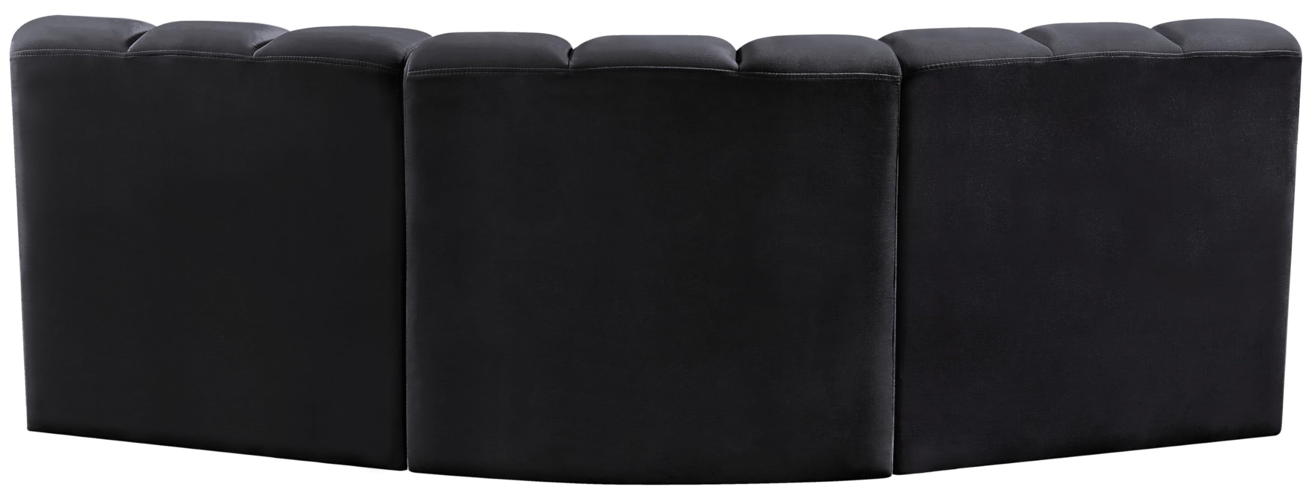 Meridian Furniture 103Black-S3B Arc Collection Modern | Contemporary Modular Sofa with Soft Black Velvet, Deep Channel Tufting, Modular Design, 86 W x 41 D x 30 H, Black
