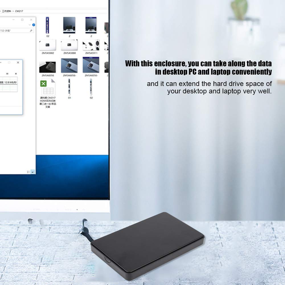 Hard Drive Enclosure, Portable 2.5in 2TB HDD External Hard Drive Enclosure USB 3.0 SATA 5Gbps Mobile Hard Disk Box for Win 98/SE/ME/2000/XP/Vista/ Win7/win8/Win10(Black)