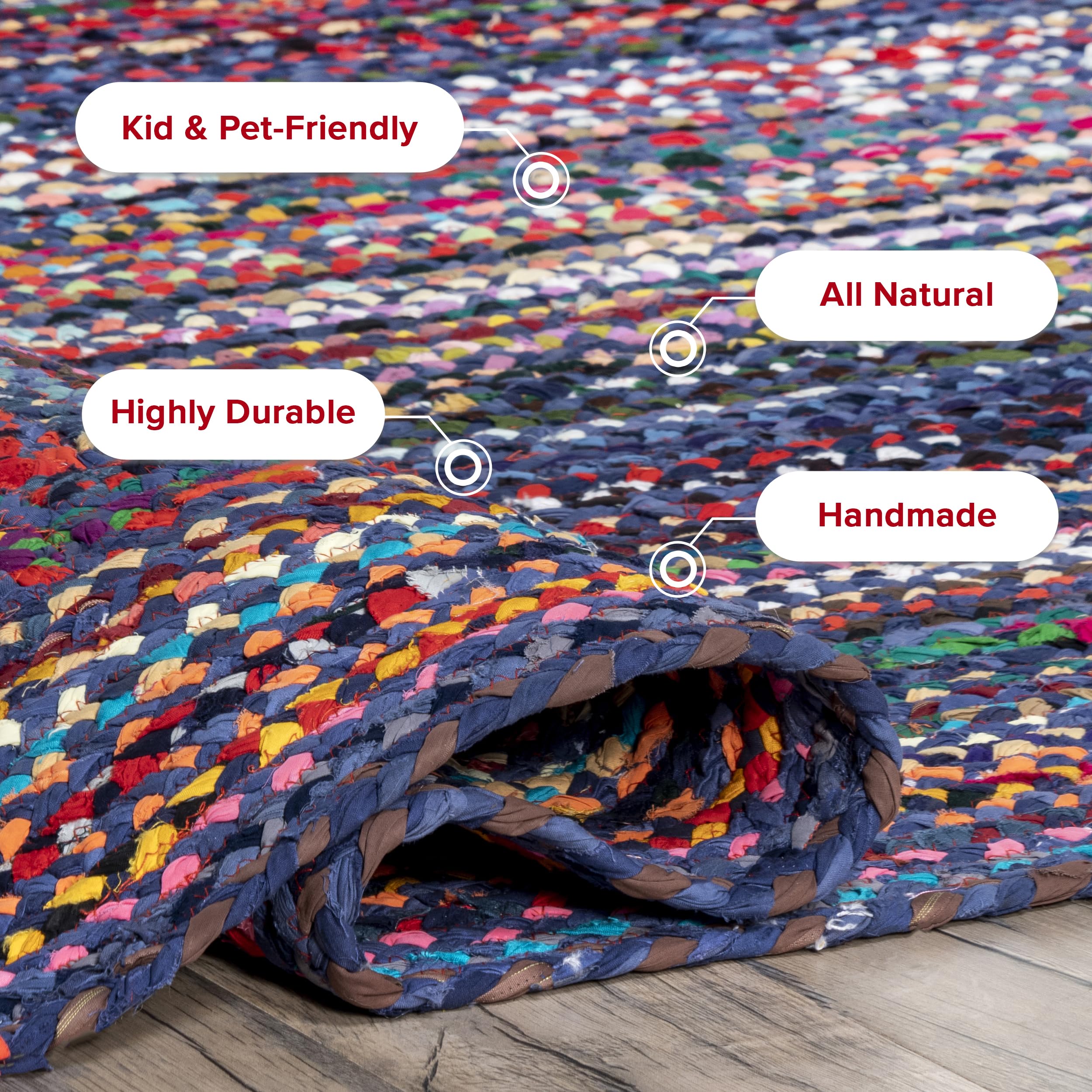 nuLOOM Tammara Bohemian Hand Braided Area Rug, Oval 5x8, Blue