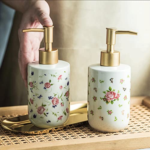 Durable Ceramic Soap Dispenser with Metal Tray,Cylinder-Shaped Dish Soap Dispenser with Matte Metal Pump for Bathroom,Farmhouse Décor Replacement