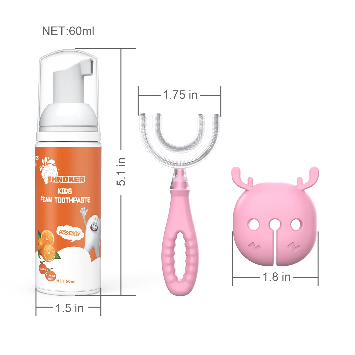Toddler U-shaped toothbrush foam toothpaste set,Kids Silicone Toothbrush 360°Oral Teeth Cleaning for Toddlers Manual Training ToothBrush 2-5 Years,Kids Foam Toothpaste with Orange Flavor(Pink)