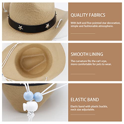 YOLUFER Pet Hat Costume Dog Cowboy Hat with Adjustable Strap, Party Cowboy Hats for Small Pets Puppy Cat (Light Coffee)
