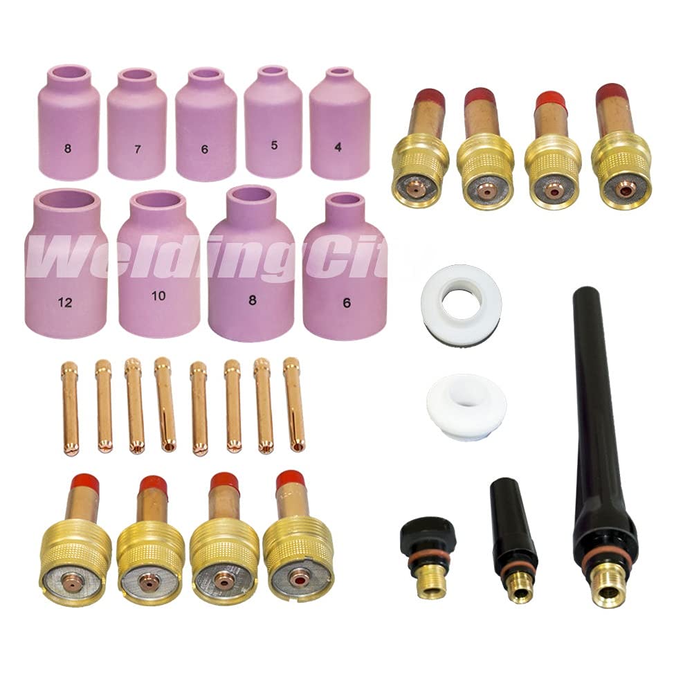 WeldingCity 30-pcs TIG Welding Torch Accessory Kit Gas Lens (Regular & Large) Setup .040"-1/16"-3/32"-1/8" for Torch 17, 18 and 26 Weldcraft Miller Lincoln Hobart ESAB