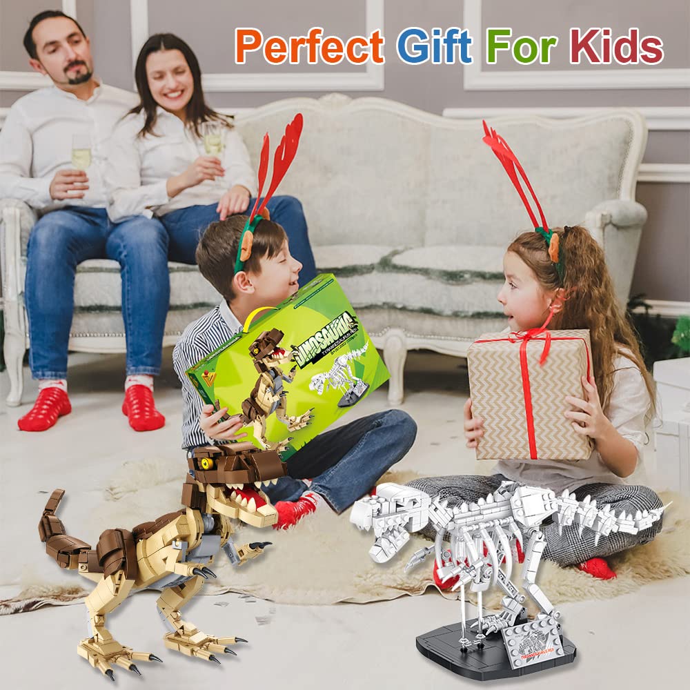TreeGun Dinosaurs Building Blocks for Kids, 2 Models T-rex Dinosaurs Building Toy Set, STEM Creative DIY Building Toy Kit for Kid, Boy and Girl Ages 6 for Kids (906 Pieces)