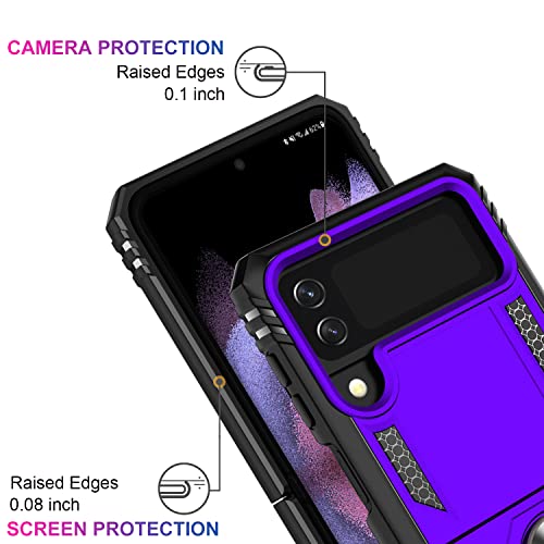 IKAZZ Galaxy Z Flip 3 Case,Samsung Z Flip 3 Cover Military Grade Shockproof Heavy Duty Protective Phone Case Pass 16ft Drop Test with Magnetic Kickstand Holder for Samsung Galaxy Z Flip 3 Purple