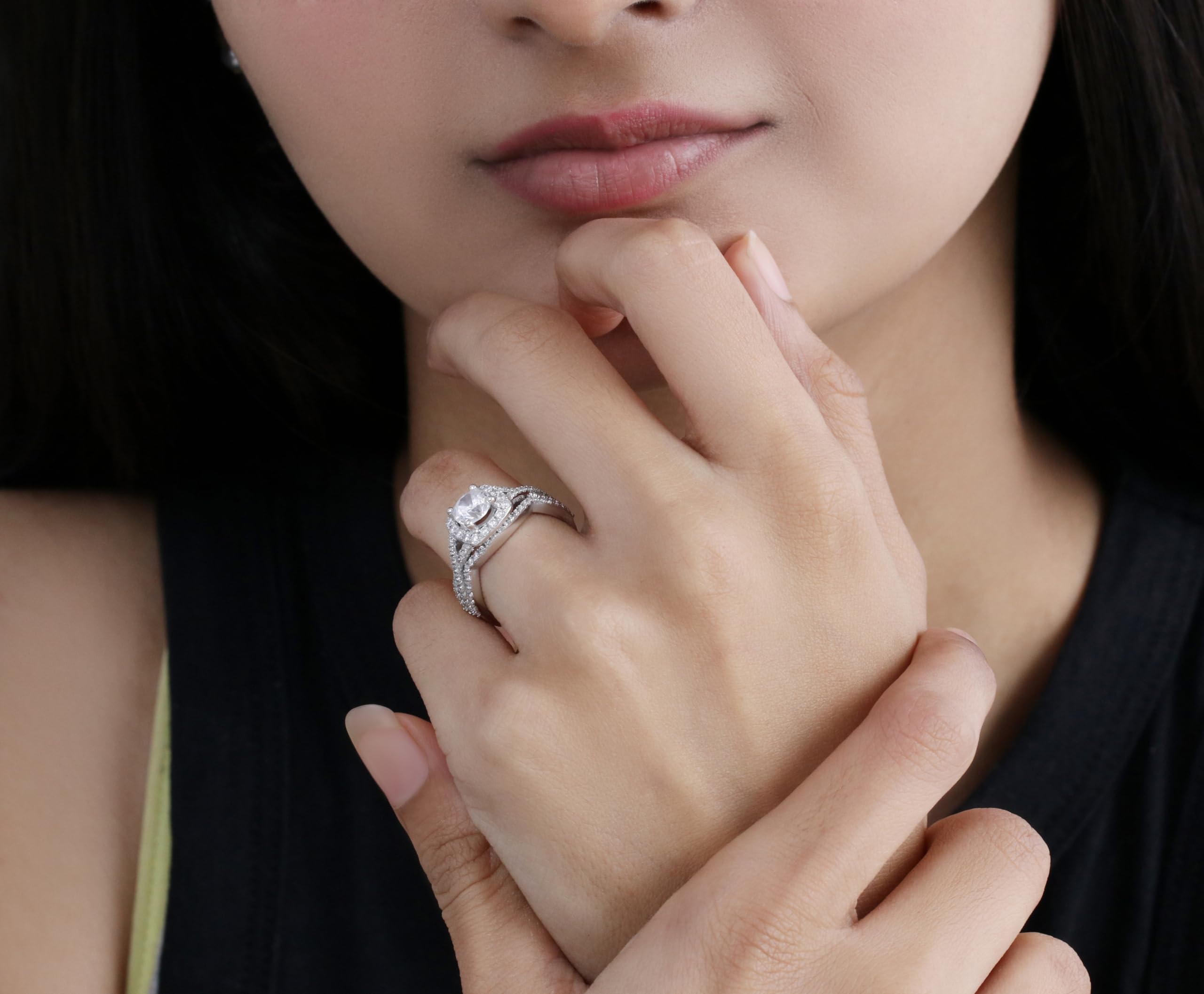 Dazzlingrock Collection Round Cubic Zirconia Cushion Halo with Split Shank Wedding Ring Set for Women (2.55 ctw, Color White, Clarity Clean) in 10K White Gold, Size 7.5