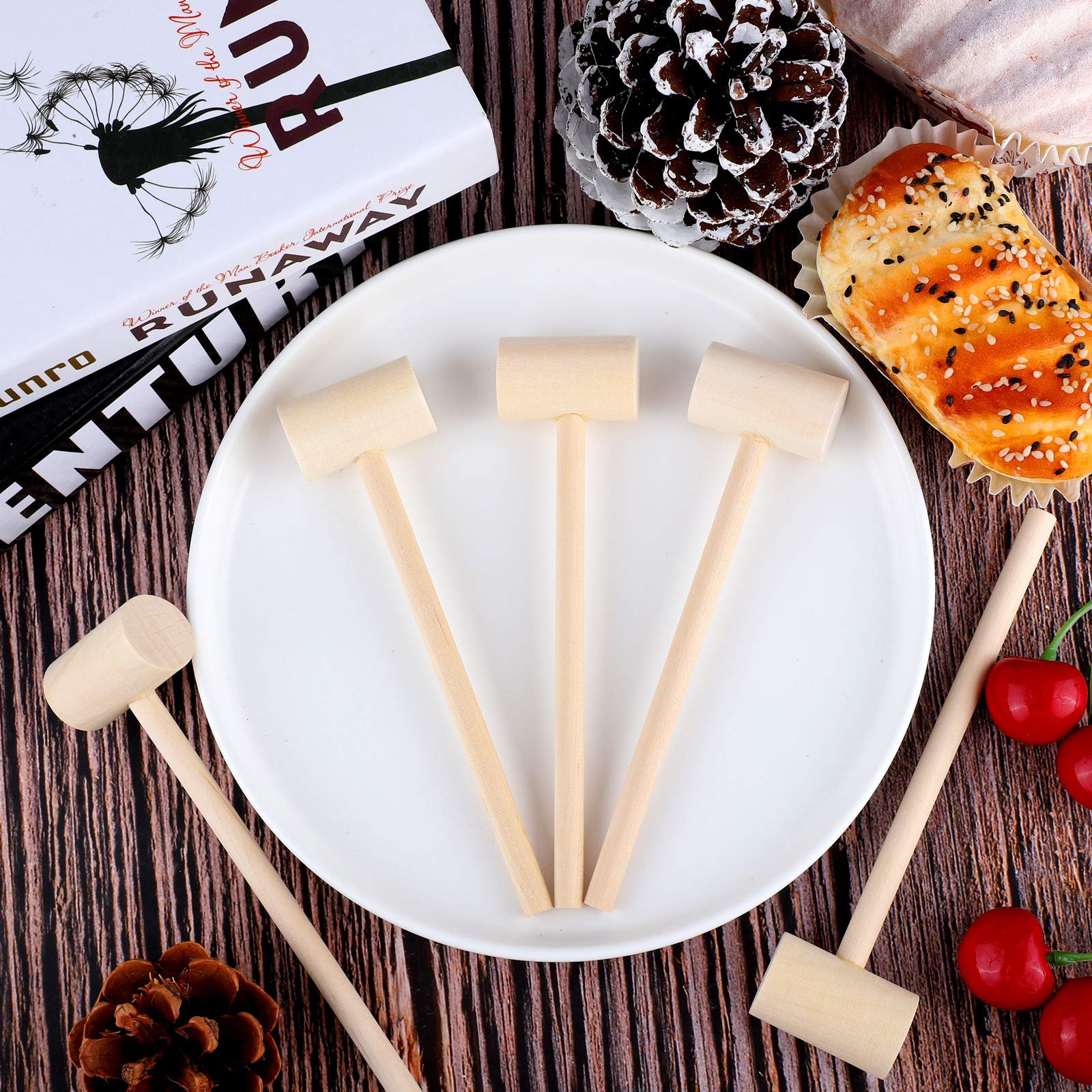 Elcoho 24 Pieces Wooden Crab or Lobster Mallets Chocolate Hammers Solid Natural Hardwood Crab Hammer for Cracking Seafood Tool
