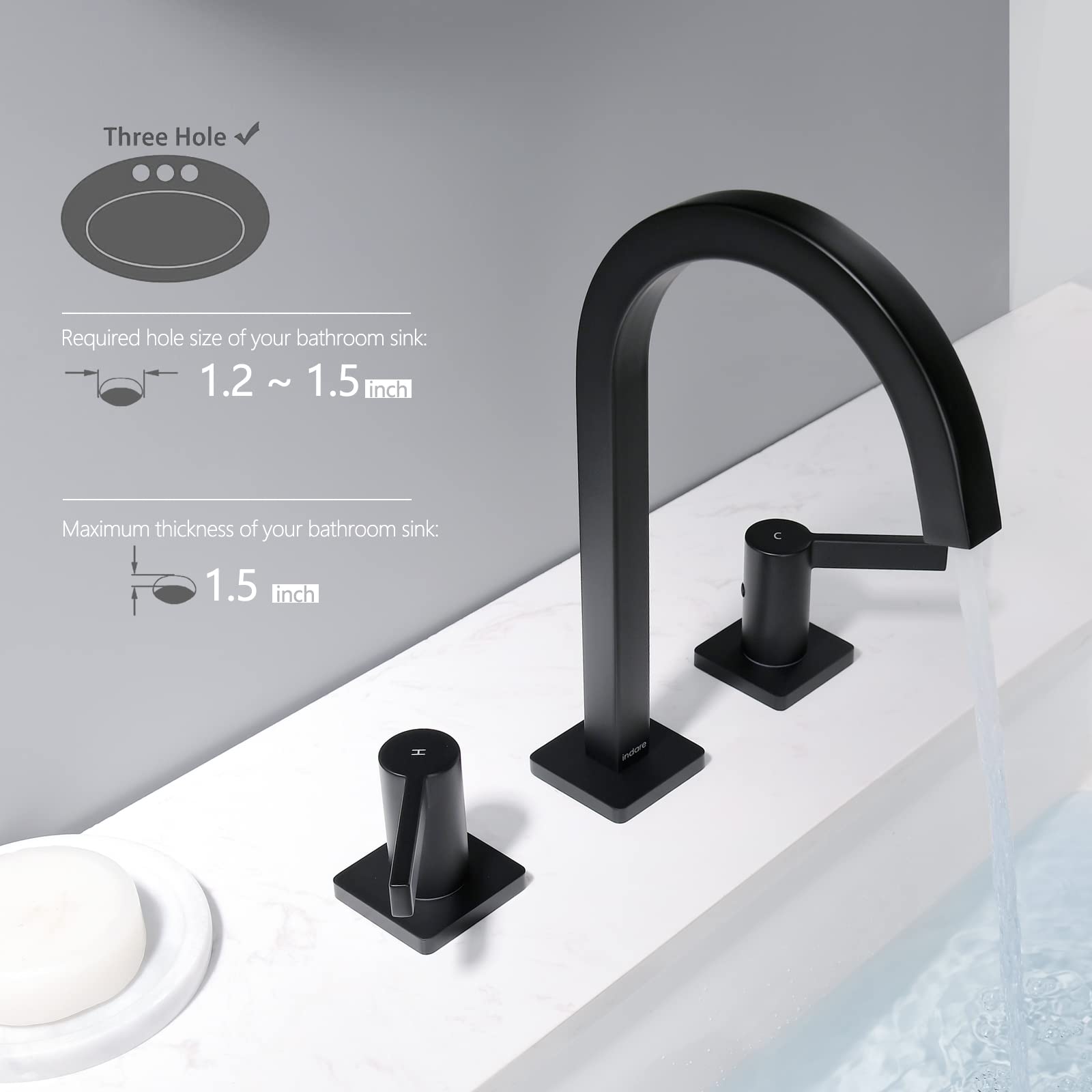 INDARE Bathroom Faucets, Black Bathroom Faucet, Lead-Free Brass Widespread Bathroom Faucets for Sink 3 Hole,8 Inch Bathroom Sink Faucet with Pop-Up Drain & Supply Lines,110104-EB
