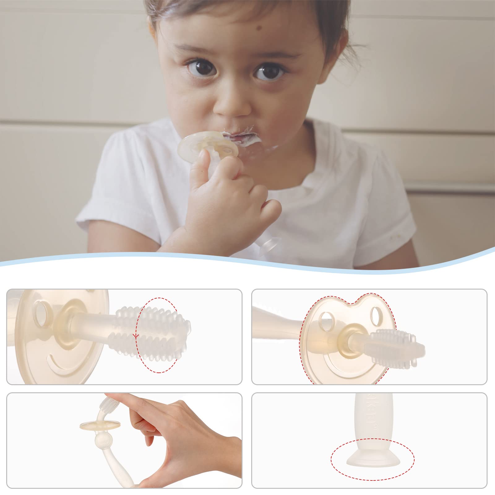 haakaa Training Toothbrush Set Oral Care Kit, Soft Silicone Toothbrush for Baby, Infants, Toddlers & Kids, Bluestone