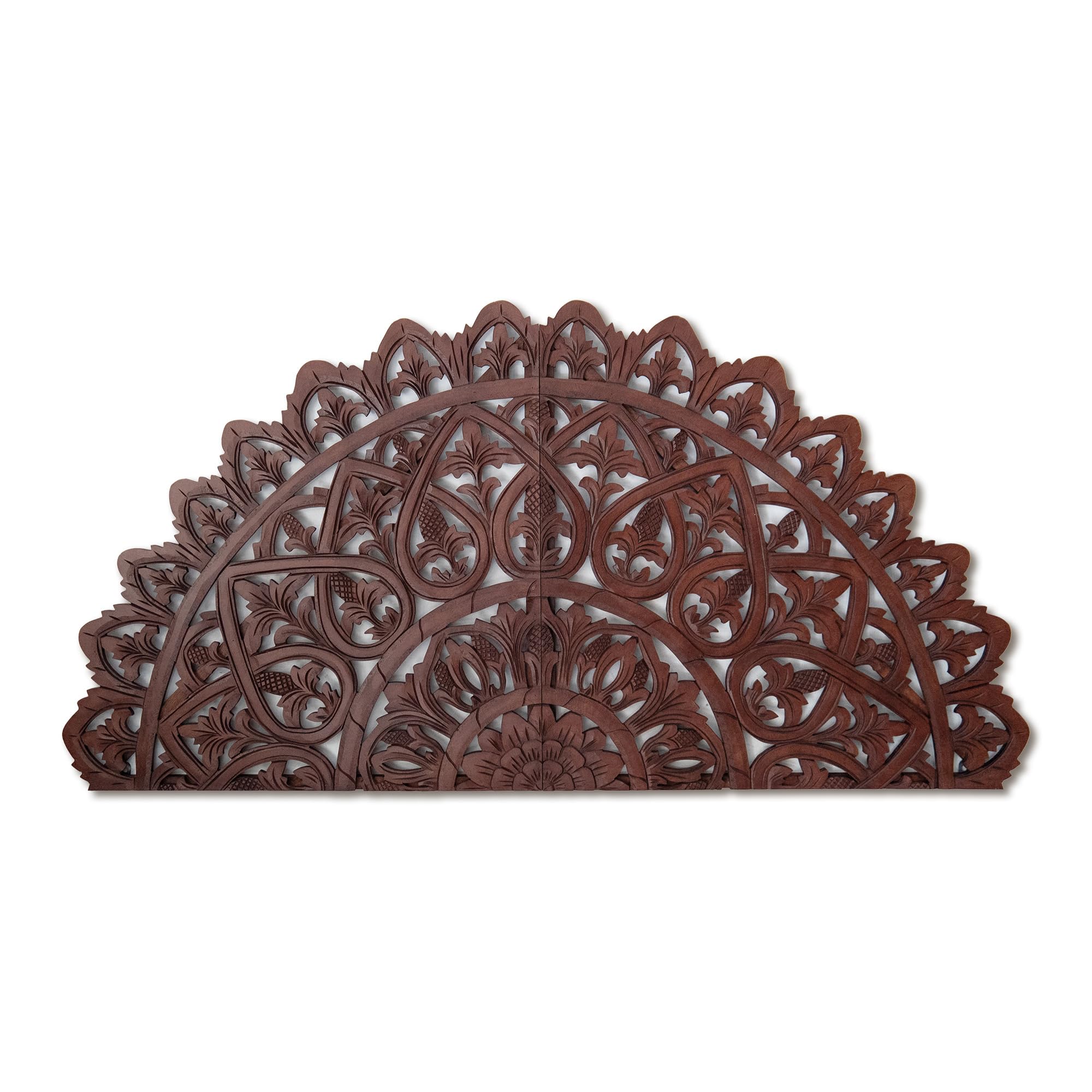 Half Moon Queen Wood Headboard Brown | Carved Full Headboard Only | Wooden Headboard Full Size Bed | Wall Mount Headboard Queen | Full Bed Headboard Panels (Mahkota Dark Brown, Queen)