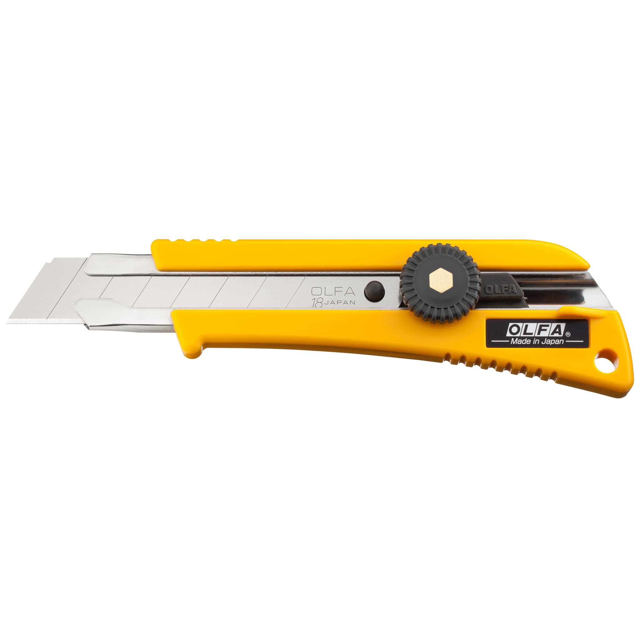 OLFA 18mm Heavy-Duty Utility Knife (L-2) - Multi-Purpose Custom Cutting Depth Precision Knife w/Rubber Inset for Increased Precision & Snap-Off Blade, Replacement Blades: Any OLFA 18mm Blade