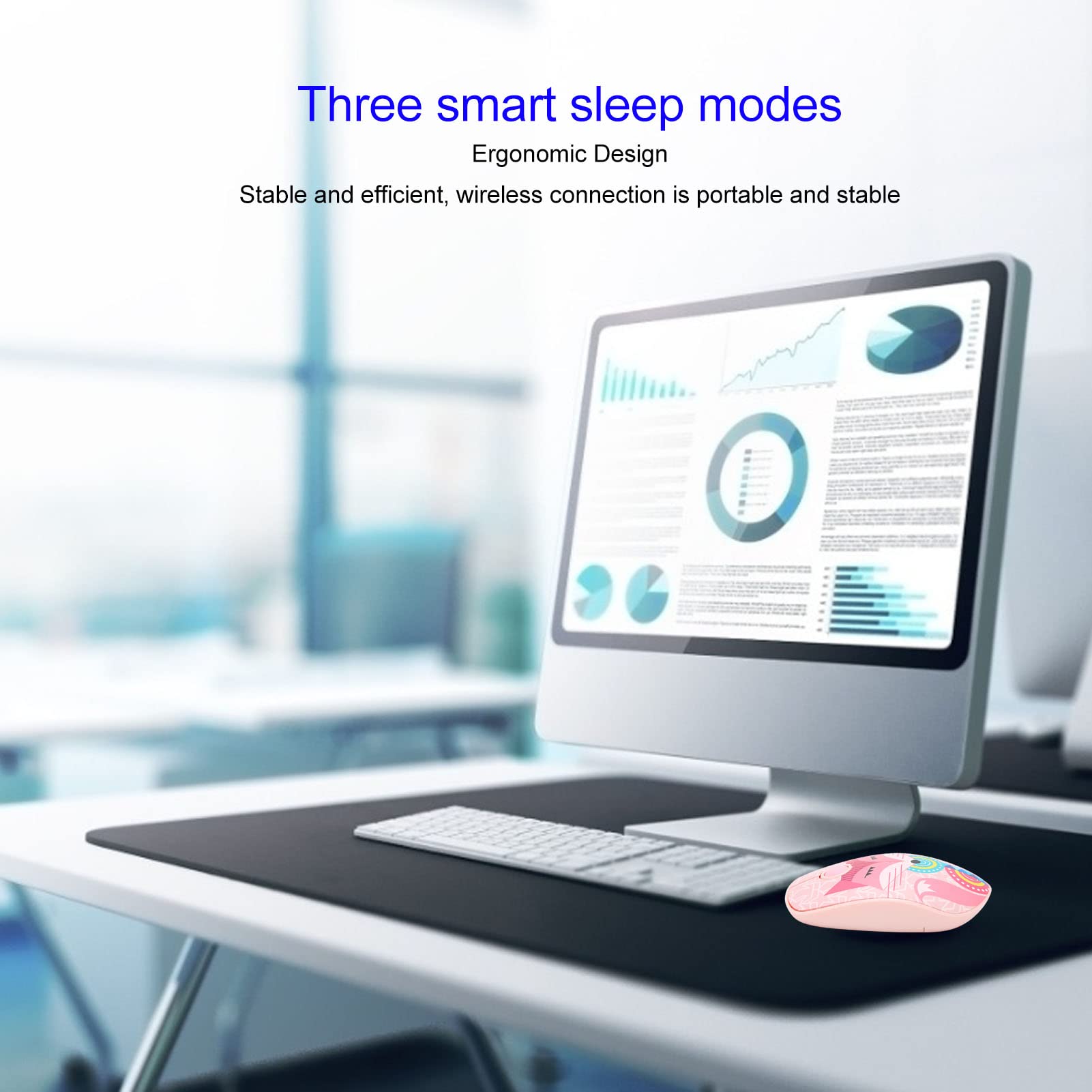 Gaming Mouse, Cherry Roller 2.4GHz Wireless Mouse Wireless Technology Cute Cartoon Pink Pattern Portable Stable Quiet for Laptop