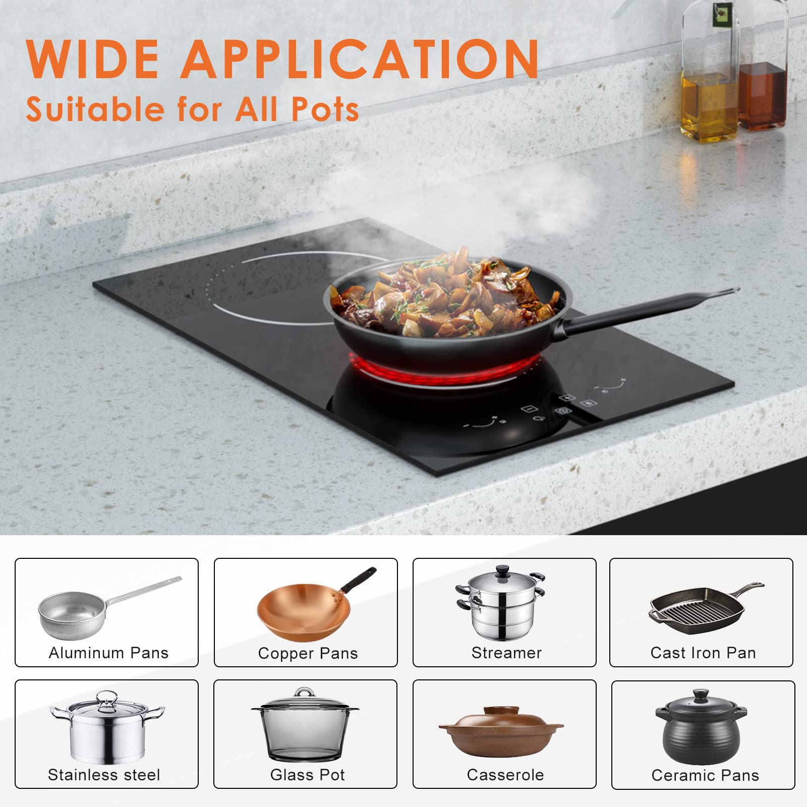 Davivy 2 Burner Electric Cooktop,12 Inch Electric Stove Top,3000W Drop In Electric Cooktop - 9 Heating Level,Timer&Child Safety Lock,Over Temperature Protection,Sensor Touch Control,220V~240V,No Plug