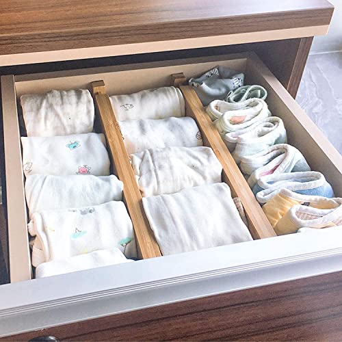 VaeFae 6 Pack Bamboo Drawer Dividers, Adjustable Drawer Organizer, Expandable Organization for Kitchen, Office, Bedroom, Dressers and Bathroom
