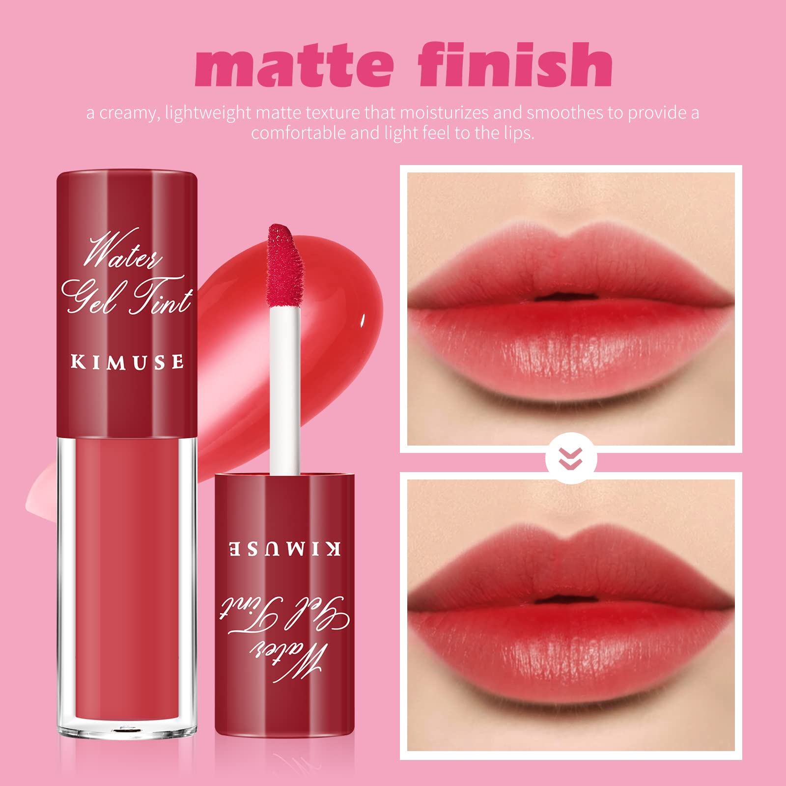 KIMUSE Water Lip Tint 3 Colors Set, Vivid High Pigment, Moisturizing & Non-sticky Finish Lip Stain, Long Lasting Lightweight Lip Tints, 0.4 fl.oz, 12g