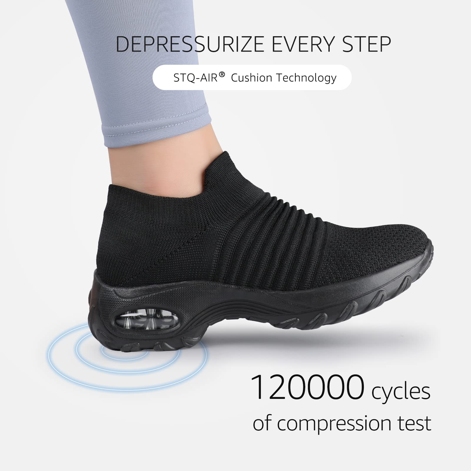 STQ Womens Slip on Walking Shoes Breathable Non Slip Work Shoes Comfortable Air Cushion Orthopedic Sneakers with Arch Support All Black 8