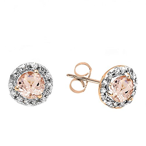 Dazzlingrock Collection 10K 4 MM Each Round Morganite & White Diamond Ladies Halo Stud Earrings, Rose Gold