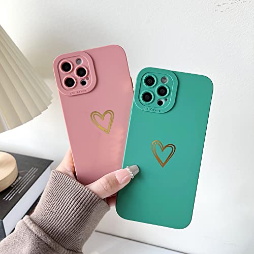 SmoBea Compatible with iPhone 13 Pro Max Case, Gold Heart Pattern Soft Liquid Silicone Shockproof Case for Women Girls Side Cute Plated Heart Pattern Slim Phone Case (Wine Red)