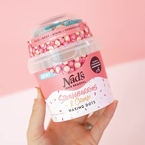 Nad's Hair Removal Waxing Dots - Strawberries & Cream Hard Wax Beads - Wax Kit Hair Removal For Women - Microwaveable No-Strip Formula