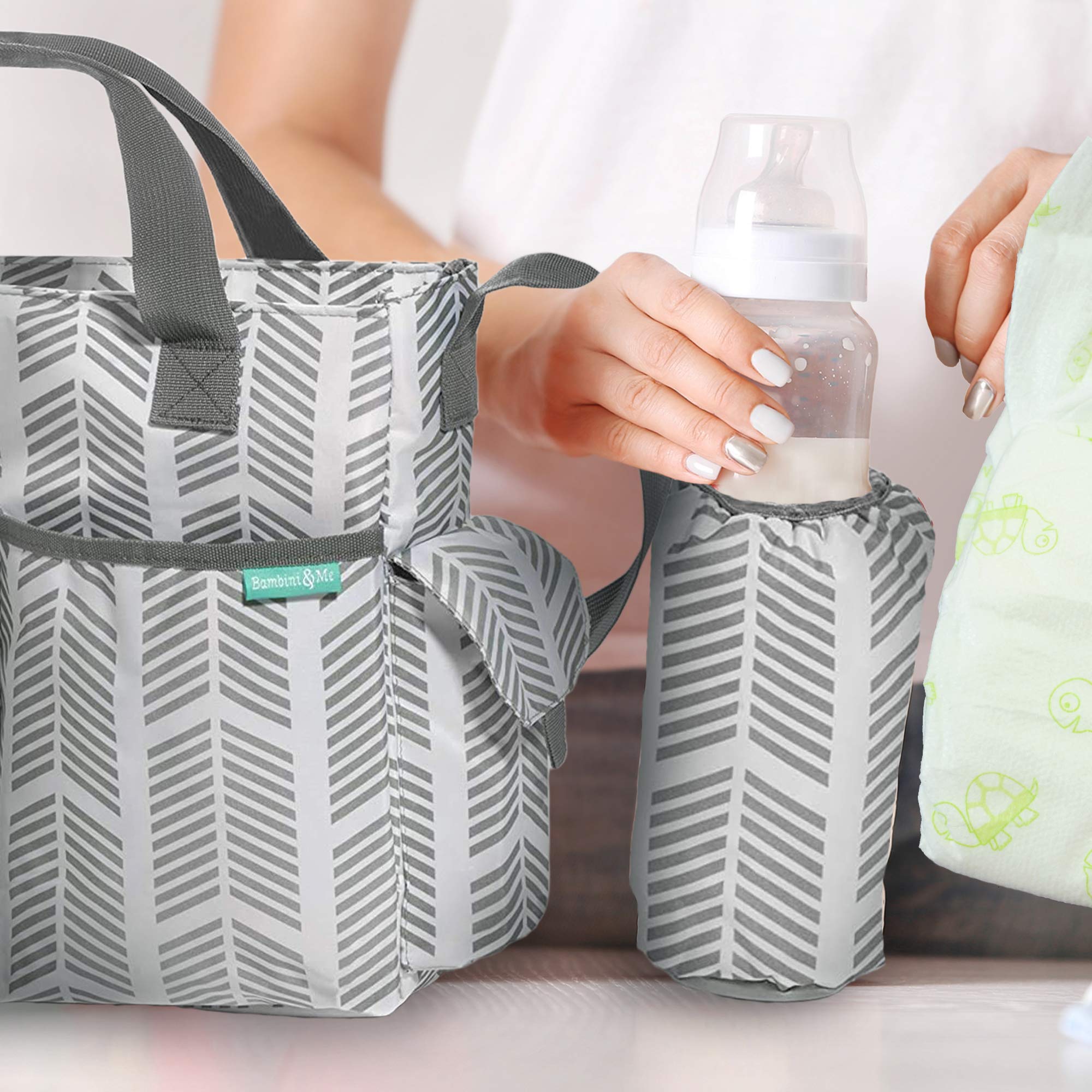 Diaper Bag/Breast Pump Tote Bag- Stylish Arrows, Functional Baby Stroller Organizer - Adjustable Stroller Strap - Eight Total Pockets - Easy to Clean - BONUS: Baby Changing Pad…