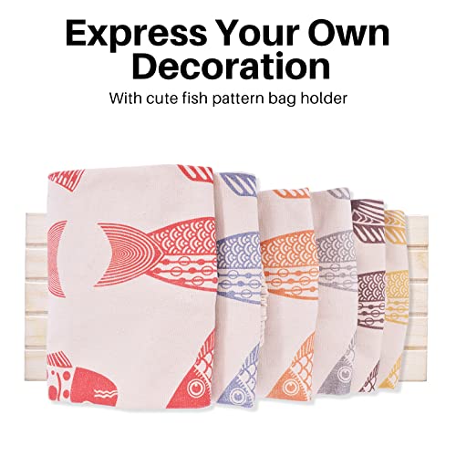 TOGETRUE Plastic Bag Holder, Natural Cotton Grocery Shopping Bag Holder, Cute Fish Pantry Decor (Coffe Brown)